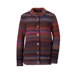 Strickjacke GOLDNER "Multicolor Woll-Jacke mit Stehkragen", Damen, Gr. 54, blau (marine, rot, gemustert), Obermaterial: 53% Schurwolle WV. 47% Polyacryl PAN., Sonstiges, Strickjacken Strickjacke, Multicolor-Ringeloptik