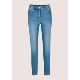 Madeleine Mode Regular-fit-Jeans MADELEINE "Jeans Lange Slim Fit Stretch-Jeans", Damen, Gr. 19, K-Gr, beige (bleached, denim), Obermaterial: 98% Baumwolle CO. 2% Elasthan EL., Jeans Regular-fit-Jeans