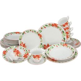 Kombiservice Creatable "Geschirr-Set Ivona, Winter, Advent, Weihnachten", rot (wei&szlig;, rot), 30 Stk., Porzellan, Geschirr-Sets, Kombiservice, Service, Tasse auf Fu&szlig;, festliches Dekor, 30 Teile, f&uuml;r 6 Personen