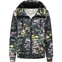 Sweatjacke Ragwear "Sweatjacke Fllawia Print", Damen, Gr. L, bunt (schwarz combo), Obermaterial: 70% Baumwolle CO. 30% Polyester PES., Sweatjacken Sweatjacke