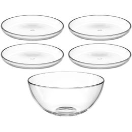 Schale Leonardo "Schalen-/Teller-Set, 5er Set CUCINA, 4x &Oslash; 18 cm & 1x &Oslash; 21,5 cm", transparent, H:10cm &Oslash;:21,5cm, Glas, Sch&uuml;sseln, Schale, Sp&uuml;lmaschinengeeignet