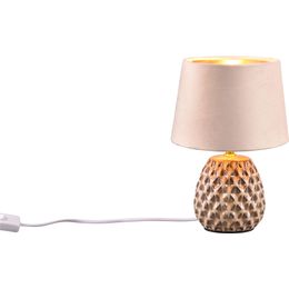 REALITY LEUCHTEN Schreibtischlampe "ARIANA Tischleuchte exkl 1xE14 max40W H&ouml;he 27cm &Oslash; 18cm Nachttischlampe", beige (beige gold), 1, &Oslash; 18cm H: 27cm, 1 Stk., Leuchten, Struktur Keramik Samt Schirm innen gold,Tischlampe mit Schnurschalter, Schreibtischlampe