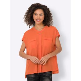 Kurzarmbluse Heine, Damen, Gr. 38, orange, 100% Polyester, unifarben, Rundhals, Blusen Kurzarmbluse