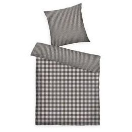 Bettw&auml;sche Tom Tailor HOME "CLASSIC CHECK in Gr. 135x200cm oder 155x220cm", grau (anthrazit, sunny sand), B/L: 155cm x 220cm, 1 Stk., 1 Stk., Flanell, B/L: 80cm x 80cm, 2 Stk., Flanell, Obermaterial: 100% Baumwolle, Bettw&auml;sche, Bettw&auml;sche, new bedroom, gewebtes Label