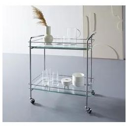 Rollwagen "Alimore", chromfarben, B:75cm H:80cm T:40cm, Glas, Metall, LeGer Home by Lena Gercke, Rollwagen, Rollwagen, mit Glasablagen und Rollen, Modernes Design, Breite 75 cm, H&ouml;he 80 cm