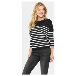 Strickpullover SAINT TROPEZ "MilaSZ R-neck Stripe", Damen, Gr. S, schwarz (schwarz mila stripe), Feinstrick, Obermaterial: 80% Viskose, 20% Polyacryl, gestreift, bequem normal, Rundhals, Pullover Strickpullover, Oversize Fit, Feinstrick, Viskosemischung
