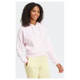 Kapuzensweatshirt Adidas SPORTSWEAR "ESSENTIALS 3-STREIFEN FRENCH TERRY", Damen, Gr. XL, pink (clear pink, wei&szlig;), Obermaterial: 55% Baumwolle, 36% Polyester, 9% Viskose, normal, Rundhals, angesetztes B&uuml;ndchen, Sweatshirts