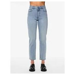 High-waist-Jeans Pieces "PCBELLA HW TAP ANK JEANS LB302 NOOS", Damen, Gr. 30, L&auml;nge 32, blau (light blau denim), Denim/Jeans, Obermaterial: 99% Baumwolle, 1% Elasthan, unifarben, kn&ouml;chelfrei, Jeans High-Waist-Jeans