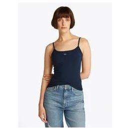 Tommy Hilfiger Spaghettitop TOMMY JEANS "TJW ESSENTIAL STRAP TOP EXT", Damen, Gr. XXL (44), blau (schwarz night navy), Jersey, Obermaterial: 95% Baumwolle, 5% Elasthan, unifarben, Basic, slim fit kurz, Rundhals, Tops, mit Logostickerei, Slim Fit