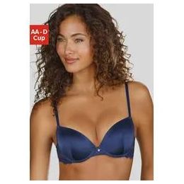 Push-up-BH Lascana "Alana", Damen, Gr. 80, Cup C, blau (dunkelblau), Spitze, Obermaterial: 41% Seide, 33% Polyester, 20% Polyamid, 6% Elasthan, BHs Push-up-BH, mit hohem Seidenanteil und edler Spitze, Dessous
