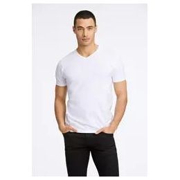 T-Shirt LINDBERGH, Herren, Gr. XXL, wei&szlig;, Single Jersey, Obermaterial: 95% Baumwolle, 5% Elasthan, unifarben, slim fit normal, V-Ausschnitt, Shirts T-Shirt, mit V-Ausschnitt