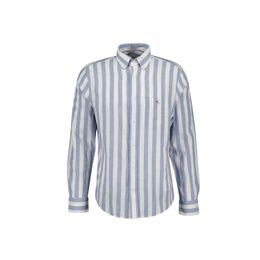 Langarmhemd Gant "Hemd REGULAR COTTON LINEN STRIPE SHIRT 1er Pack", Herren, Gr. M, N-Gr, blau, Obermaterial: 55% Leinen LI. 45% Baumwolle CO., Hemden Langarmhemd
