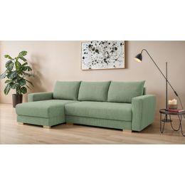Ecksofa Home Affaire "MAGHERA universell Schlafsofa mit Bettkasten, Ma&szlig;e B/T/H: 255/142/84cm", gr&uuml;n, B:255cm H:84cm T:142cm, 100% Polyester, Sofas, Ecksofa, L-Form mit Recamiere rechts oder links montierbar, hoher Sitzkomfort