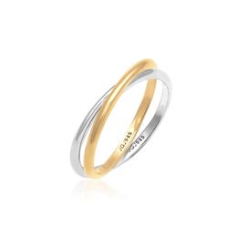 Silberring Elli Premium "Ring Wickelring Bi-Color Zeitlos 585 Gelbgold Wei&szlig;gold" Gr. 52, gold, Fingerringe, Damen, 52, Gelbgold 585, Silberring