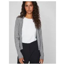 Cardigan Vila "VIRIL SHORT L/S KNIT CARDIGAN-NOOS", Damen, Gr. S, grau (medium grau melange), Feinstrick, Obermaterial: 50% Viskose, 27% Nylon, 23% Polyester, meliert, unifarben, regular fit normal, V-Ausschnitt, Rippstrickb&uuml;ndchen, Strickjacken, Materialmix, regular fit