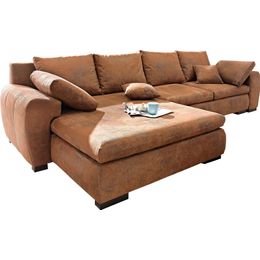 Ecksofa Home Affaire "Cara Mia L-Form, B: 325 cm - OTTO. Verl&auml;ssliche Qualit&auml;t.", braun (mokka), B:325cm H:87cm T:183cm, Luxus-Microfaser Vintageoptik (100% Polyester);Microfaser Antiklederoptik (100% Polyester), Sofas, Ecksofa, mit 4 Zierkissen, optional Bettfunktion & Bettkasten
