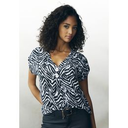 Schlupfbluse Lascana, Damen, Gr. 44, beige (schwarz, creme, bedruckt), Web, Obermaterial: 100% Viskose, figurumspielend h&uuml;ftlang, V-Ausschnitt, Blusen Schlupfbluse, mit Zebraprint und modischen Kn&ouml;pfen, Kurzarmbluse, sommerlich, Topseller