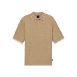 Poloshirt Bugatti "kurzarm", Herren, Gr. XXL, 40, beige, 50% Baumwolle, 50% Polyester, unifarben, regular fit, ohne Ausschnitt, Shirts Poloshirt, gestrickt in Regular Fit