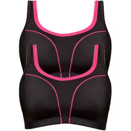 Sport-BH SuSa "2er Pack Sport BH Move high", Damen, Gr. 95, Cup C, bunt (schwarz, pink schwarz, pink), Obermaterial: 52% Polyamid PA. 37% Polyester PES. 11% Elasthan EL., BHs Sport-BH