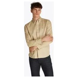 Langarmhemd Tommy Hilfiger "LINEN BLEND SOLID Regular Fit SHIRT", Herren, Gr. XL, N-Gr, gr&uuml;n (sandalwood), Web, Obermaterial: 52% Baumwolle, 48% Leinen, unifarben, regular fit h&uuml;ftlang, Rundhals, mit Knopf,&Auml;rmel mit &Auml;rmelschlitz 1-Knopf-Manschette, Hemden, mit Button-down-Kragen
