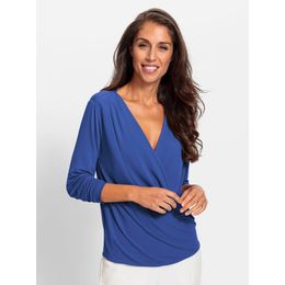 Langarmshirt Heine "Shirt", Damen, Gr. 46, blau (royalblau), 95% Polyester, 5% Elasthan, unifarben, V-Ausschnitt, Shirts Langarmshirt
