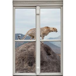 Wandsticker queence "Gepard", grau, B:40cm H:60cm T:0,1cm, Wandtattoos, Wandsticker, Wandsticker, Wandbild, selbstklebend, 3D, Fenster