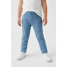 Leggings name it "NMFSALLI SLIM DNM LEGGING 2352-VB NOOS", M&auml;dchen, Gr. 86, N-Gr, blau (light blau denim), Sweatware, Obermaterial: 70% Baumwolle, 25% Polyester, 5% Elasthan, bedruckt, slim fit kn&ouml;chellang, Hosen Leggings