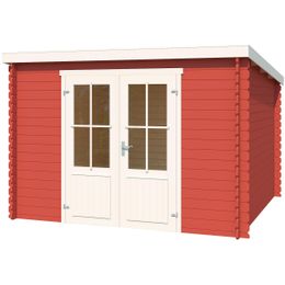 Gartenhaus Lasita Maja "Atlanta", rot (schwedenrot), ohne Fu&szlig;boden, ohne Dacheindeckung, Holzwerkstoff, Gartenh&auml;user, Gartenhaus, Blochbohlenhaus 28mm, Fundamentmass 2920x2300, Schwedenrot