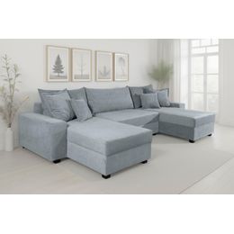 Wohnlandschaft OTTO HOME "Alexa", grau, B:313cm H:42cm T:161cm, 100%Polyester, Sofas, Wohnlandschaft, Wohnlandschaft,2 Ottomane,Bonnelfederkern,Schlaffunktion
