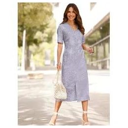 Druckkleid Classic Basics "Druck-Kleid", Damen, Gr. 54, Normalgr&ouml;&szlig;en, grau (grau, wei&szlig;, bedruckt), 100% Polyester, gemustert, gepunktet, wadenlang, U-Boot-Ausschnitt, Kleider Druckkleid