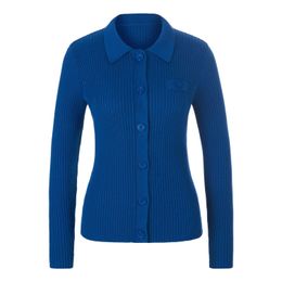 Madeleine Mode Strickjacke MADELEINE "Strickjacke Rippstrick-Jacke mit langen &Auml;rmeln", Damen, Gr. 40/42, blau (admiralblau), Obermaterial: 100% Baumwolle CO., Modern, normal, Strickjacken Strickjacke