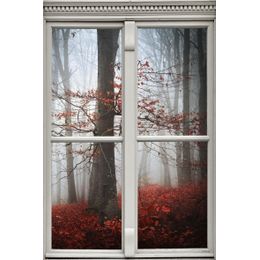 Wandsticker queence "Wald in Herbst", rot, B:40cm H:60cm T:0,1cm, Wandtattoos, Wandsticker, Wandsticker, Wandbild, selbstklebend, 3D, Fenster