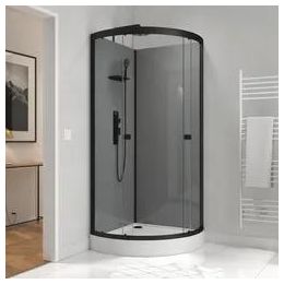 Komplettdusche MARWELL "Grey Style Round", schwarz, B:90cm H:215cm T:90cm, Duschkabinen, Fertigdusche mit 5mm geh&auml;rtetem Glas