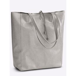 Handtasche Heine, Damen, Gr. B/H/T: 29cm x 37cm x 12cm, silber (silberfarben), Leder, bedruckt, gemustert, unifarben, Taschen Handtasche