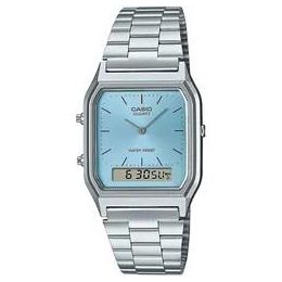 Chronograph Casio VINTAGE, silber (silberfarben, hellblau), Armbanduhren, Damen, Chronograph, Quarzuhr, Armbanduhr, Damenuhr, Herrenuhr, Digitaluhr,Edelstahlarmband