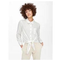 Hemdbluse Only "ONLLECEY LS KNOT SHIRT NOOS WVN", Damen, Gr. XL, wei&szlig; (cloud dancer), Web, Obermaterial: 63% Polyester, 27% Viskose, 10% Nylon, gestreift, regular fit kurz, Manschette, Blusen Hemdbluse