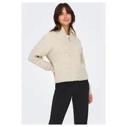 Strickpullover Only "ONLTOKYO SOLID L/S ZIP PULLOVER KNT NOOS", Damen, Gr. XL, beige (pumice stone detail:melange), Strick, Obermaterial: 79% Polyester, 13% Polyacryl, 5% Wolle, 3% Elasthan, meliert, regular fit normal, hoch geschlossener Ausschnitt, Rippb&uuml;ndchen, Pullover Strickpullover