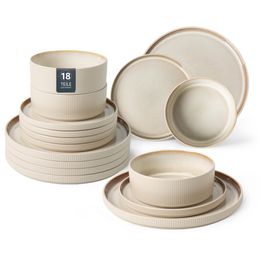Geschirr-Set OTTO HOME "Ylvii, au&szlig;en matt, innen reaktiv glasiert", reactive beige, 18, Steinzeug, Geschirr-Sets, Geschirr-Set, Riffeloptik, sp&uuml;lmaschinenfest und mikrowellengeeignet