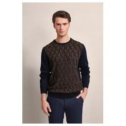 Strickpullover Bugatti, Herren, Gr. XL, braun (cognac), 50% Baumwolle, 50% Polyacryl, kariert, regular fit, Rundhals, Rippb&uuml;ndchen, Pullover Strickpullover, mit 2-farbigem Rautenmuster