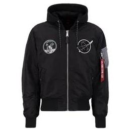 Bomberjacke Alpha Industries "MA-1 VF Hood Dark Side", Herren, Gr. S, schwarz (schwarz, reflective), Obermaterial: 100% Nylon; Futter: 100% Nylon; F&uuml;llung: 100% Polyester, Jacken Bomberjacke