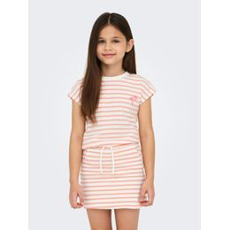 Rundhalsshirt KIDS Only "KOGTRINE BATSLEEVE STRUCTURE TOP JRS", M&auml;dchen, Gr. 122/128, cloud dancer stripes:salmon, emb, Jersey, Obermaterial: 60% Baumwolle, 40% Polyester, gestreift, relaxed fit, Rundhals, Shirts Rundhalsshirt