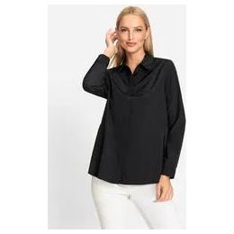 Longbluse Heine, Damen, Gr. 48, schwarz, 50% Baumwolle, 50% Polyester, unifarben, Blusen Longbluse
