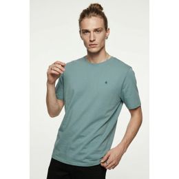 Jack & Jones Rundhalsshirt JACK & JONES "JJEPAULOS TEE SS CREW NECK NOOS", Herren, Gr. M, mineral blau, Single Jersey, Obermaterial: 100% Baumwolle, unifarben, regular fit normal, Rundhals, gerader Abschluss, Shirts Rundhalsshirt, Baumwollmischung, regular fit