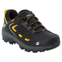 Wanderschuh Jack Wolfskin "VOJO TEXAPORE LOW K", Jungen, Gr. 30, schwarz (schwarz, burly gelb), Synthetik, Textil, Schuhe Wanderschuh, wasserdicht, Trekkingschuh