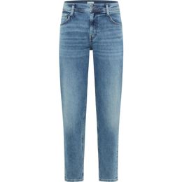 Tapered-fit-Jeans Mustang "Herren Style Denver Tapered", Herren, Gr. 34, L&auml;nge 32, blau (424 mittelblau), Denim/Jeans, 99% Baumwolle, 1% Elasthan, unifarben, weit, unten schmal, Jeans Tapered-fit-Jeans