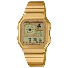 Chronograph Casio VINTAGE, gold (goldfarben, gelbgoldfarben), Armbanduhren, Damen, Chronograph, Quarzuhr, Armbanduhr, Damenuhr, Herrenuhr, Edelstahlarmband, digital