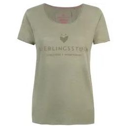 LIEBLINGSST&Uuml;CK T-Shirt LIEBLINGSST&Uuml;CK "CiaEp", Damen, Gr. M (38), gr&uuml;n (khaki), Jersey, Obermaterial: 100% Baumwolle, meliert, regular fit taillenbedeckt, Rundhals, Shirts T-Shirt, mit Logo-Print