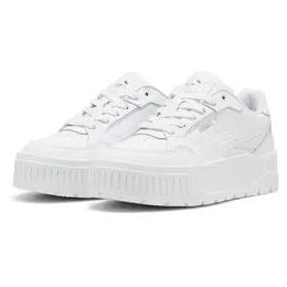 Sneaker Puma "KARMEN II IDOL", Damen, Gr. 40, wei&szlig; (Puma wei&szlig;, Puma wei&szlig;, Puma silber), Leder, Schuhe Sneaker, mit robustem Plateau-Aufbau, mit SoftFoam+ Einlegesohle, aus Leder