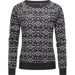 Sweater Ragwear "Rundhalspullover Darria Aztec", Damen, Gr. XXL, grau (dunkelgrau), Obermaterial: 70% Baumwolle CO. 30% Polyester PES., h&uuml;ftbedeckend, Rundhals, Sweatshirts Sweater, Leichter Damen Pullover mit coolem Print-Muster