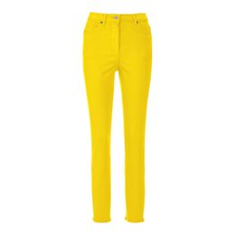 Madeleine Mode Regular-fit-Jeans MADELEINE "Jeans Mid Waist Skinny-Hose mit Fransen", Damen, Gr. 46, N-Gr, gelb (sonnengelb), Obermaterial: 92% Baumwolle CO. 6% Polyester PES. 2% Elasthan EL., Jeans Regular-fit-Jeans